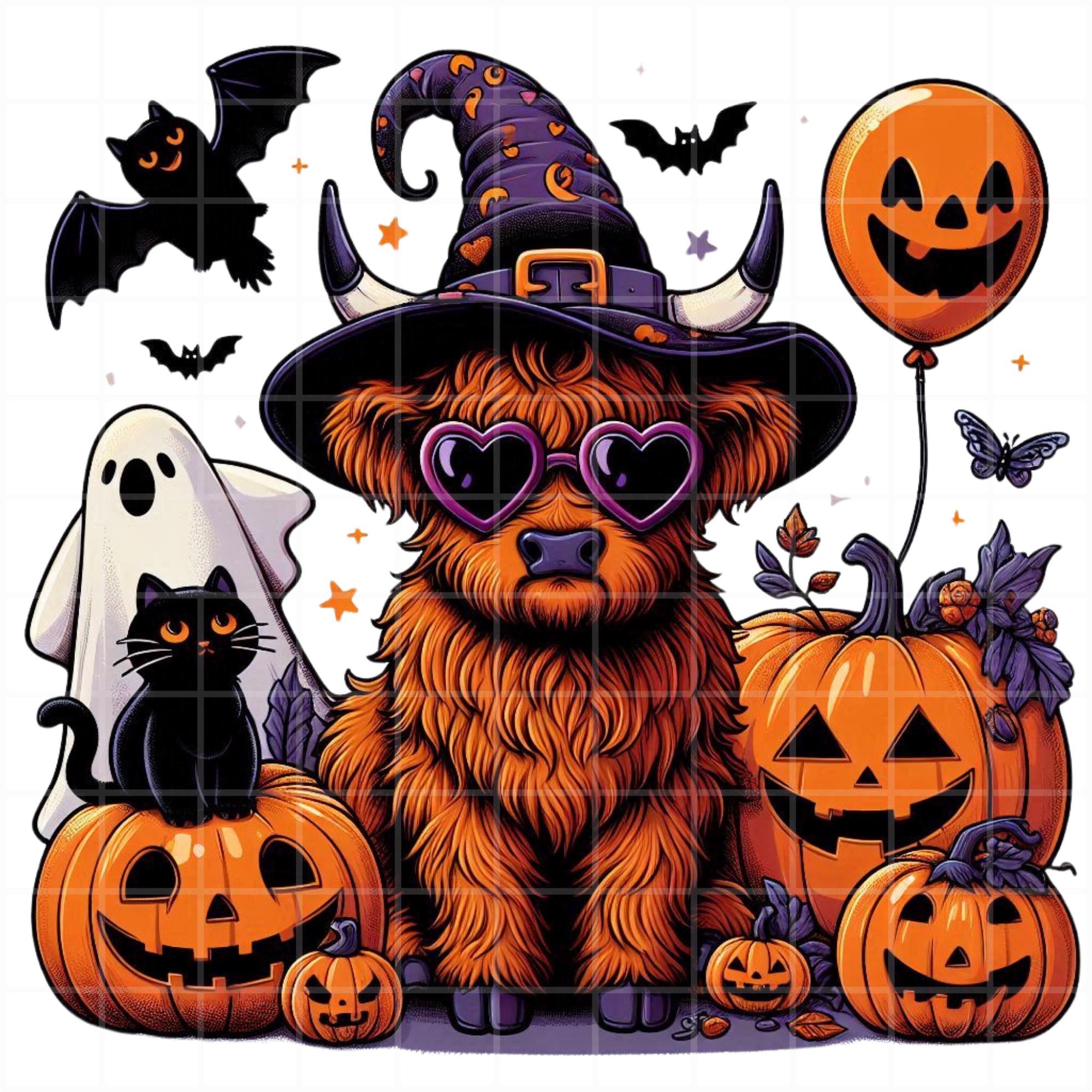 Halloween Highland Cow Clipart, Witch PNG, Cute Halloween Clipart ...
