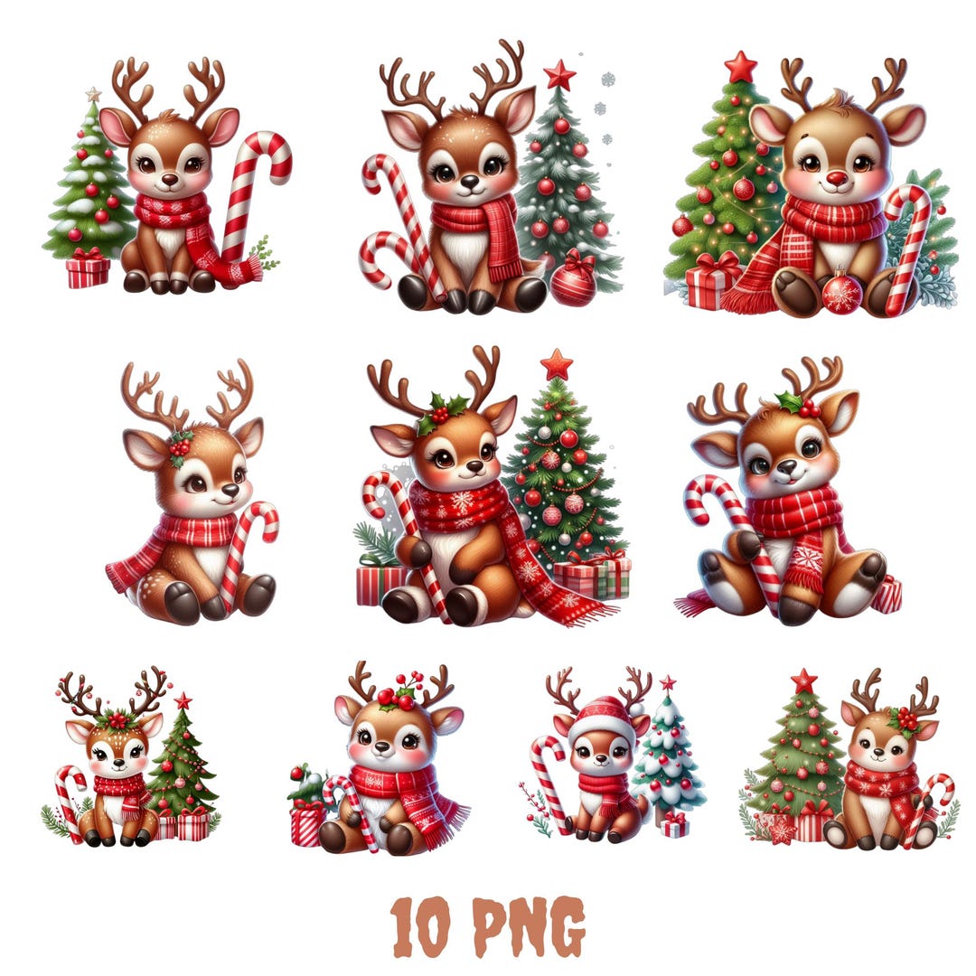 10 Christmas Reindeer Clipart Bundle, Christmas Deer, Santa Reindeer ...