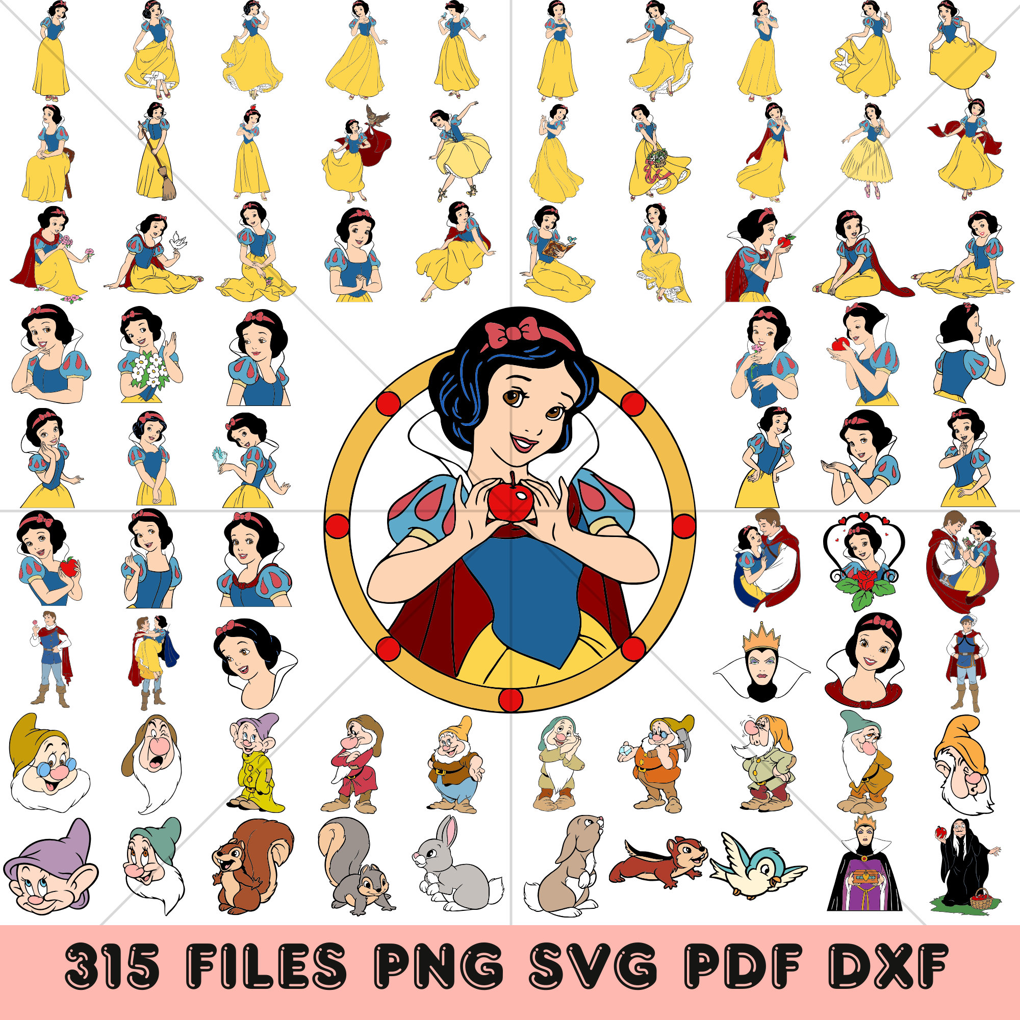 Snow White Clipart, Princess PNG, Seven Dwarves, Fairytale, Deer ...