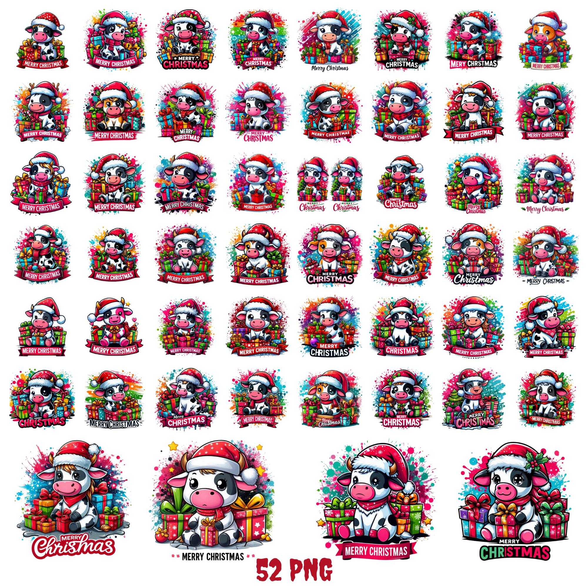 52 Christmas Highland Cows in Bucket Clipart, Cute Cow Png, Cute ...