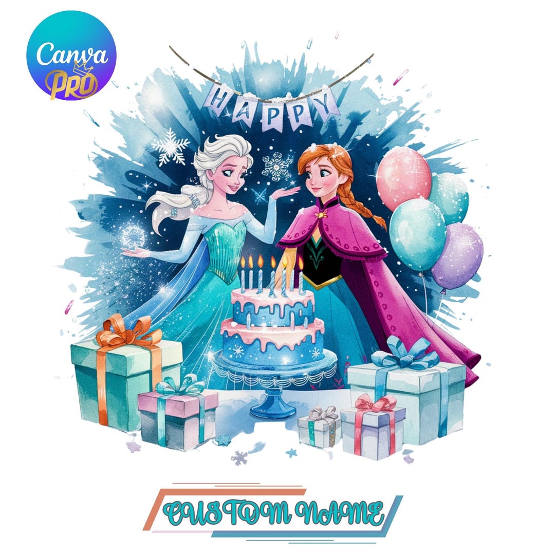 Customizable Canva Png, Frozen Birthday Girl Clipart, Editable Elsa ...