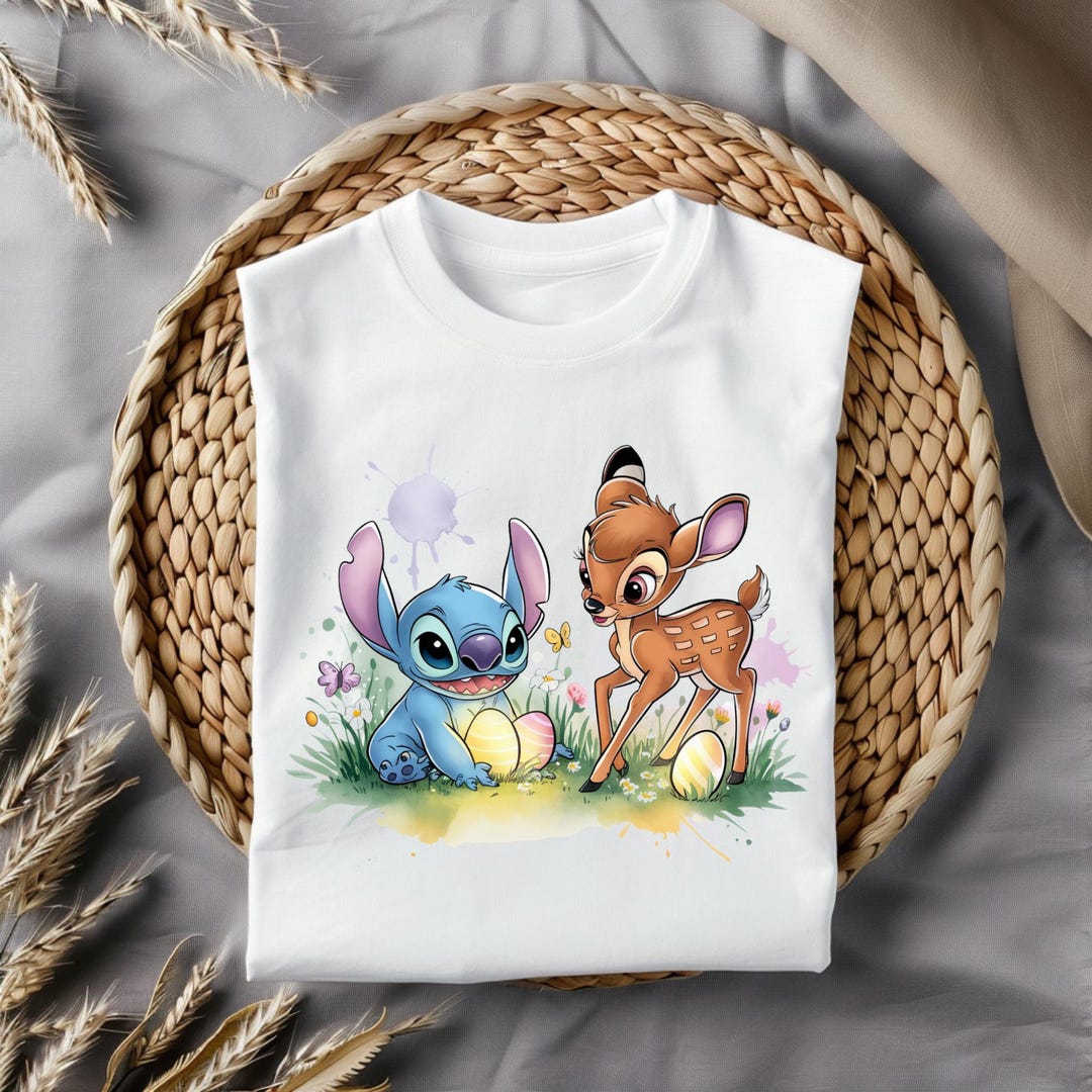Stitch and Bambi Easter PNG, Watercolor Spring Animal Clipart, Pastel ...