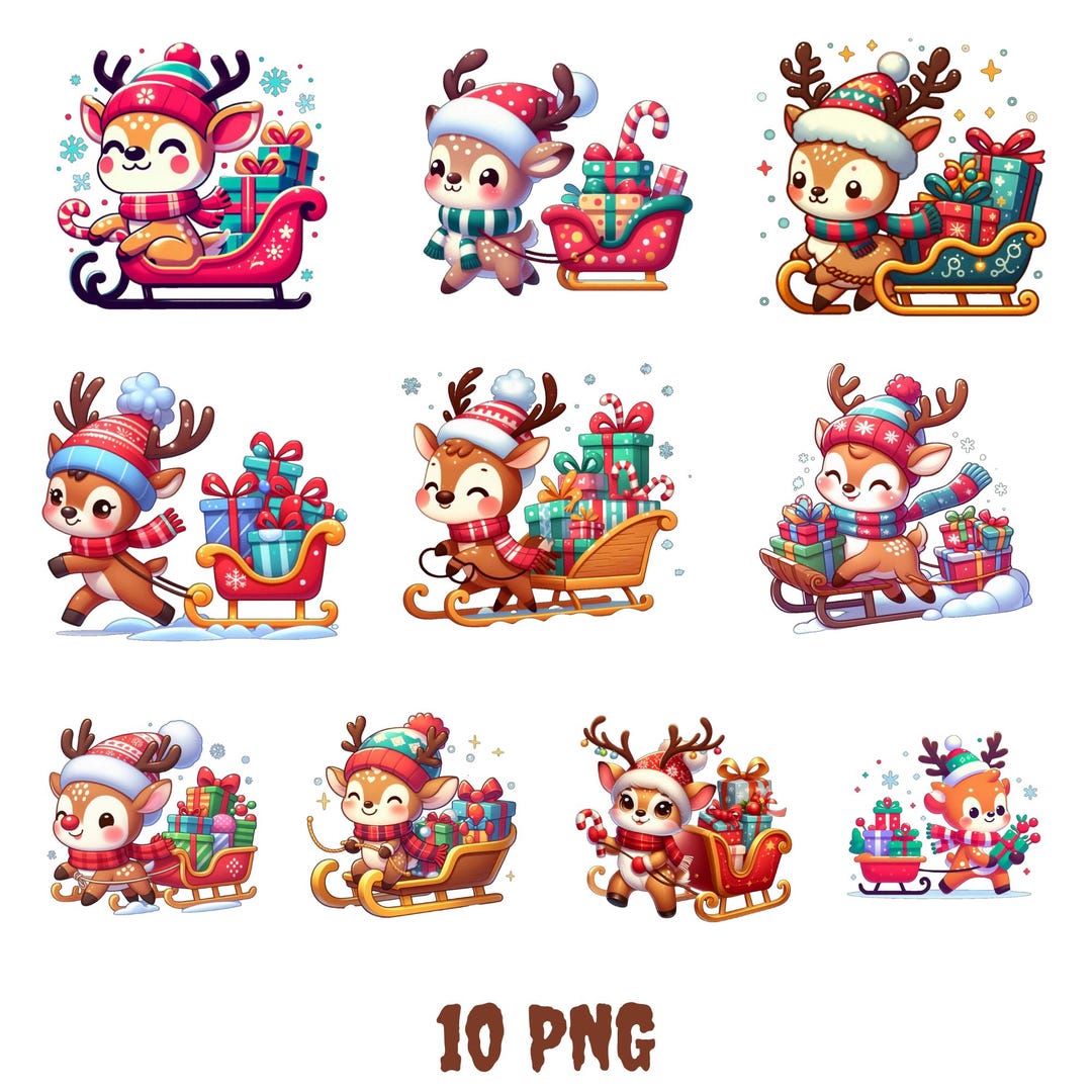 10 Christmas Reindeer Clipart Bundle, Christmas Deer, Santa Reindeer ...