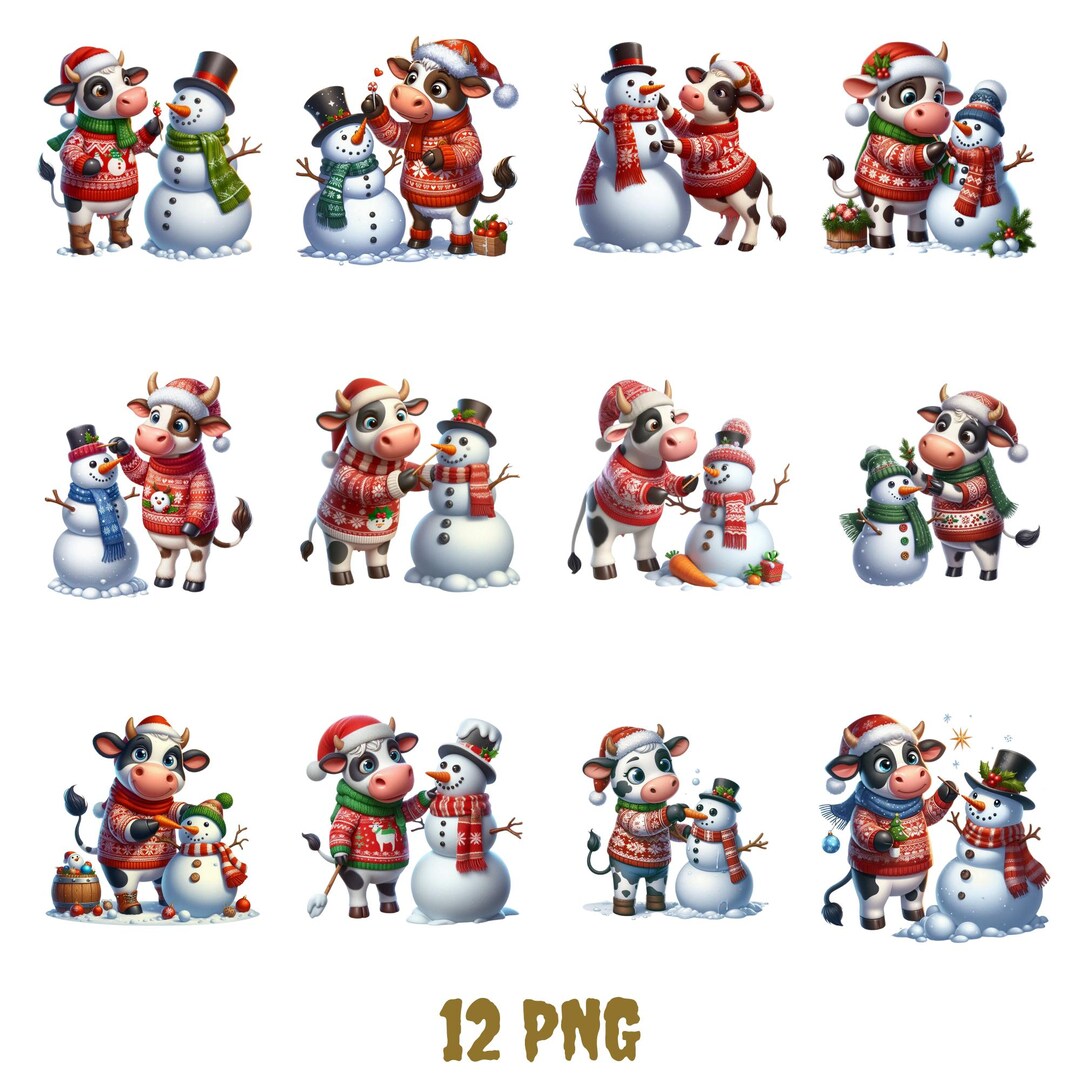12 Christmas Highland Cows in Bucket Clipart, Cute Cow Png, Cute ...