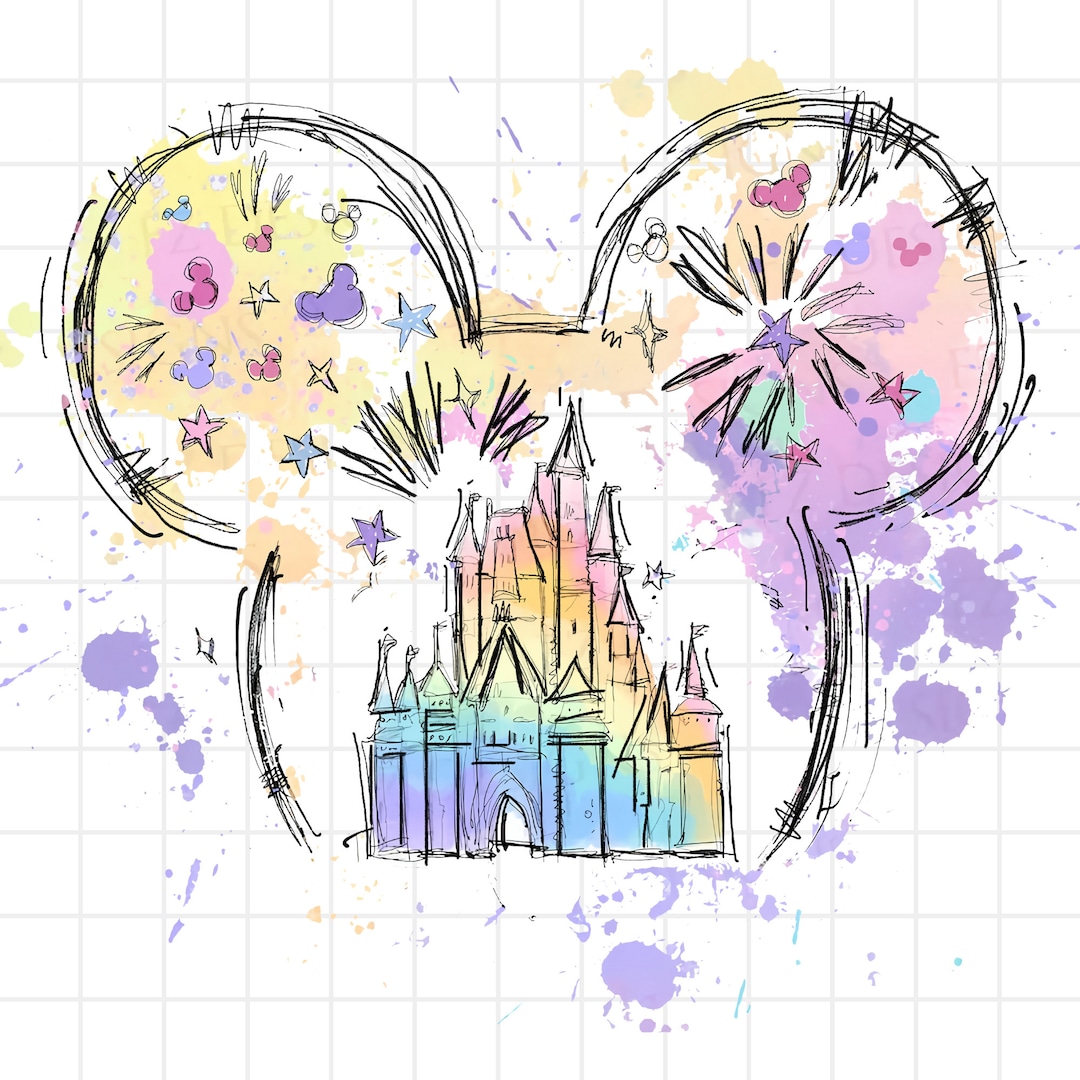 Watercolor Mouse Castle Png Bundle, Mouse Ear Castle Png, Retro ...