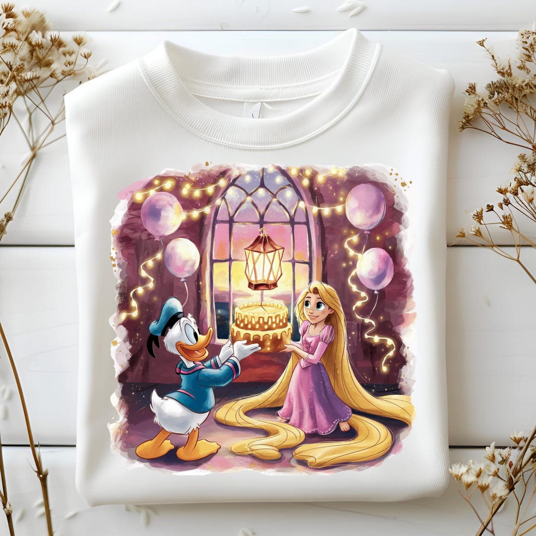 Rapunzel and Donald Duck Birthday PNG, Fairytale Celebration Clipart ...