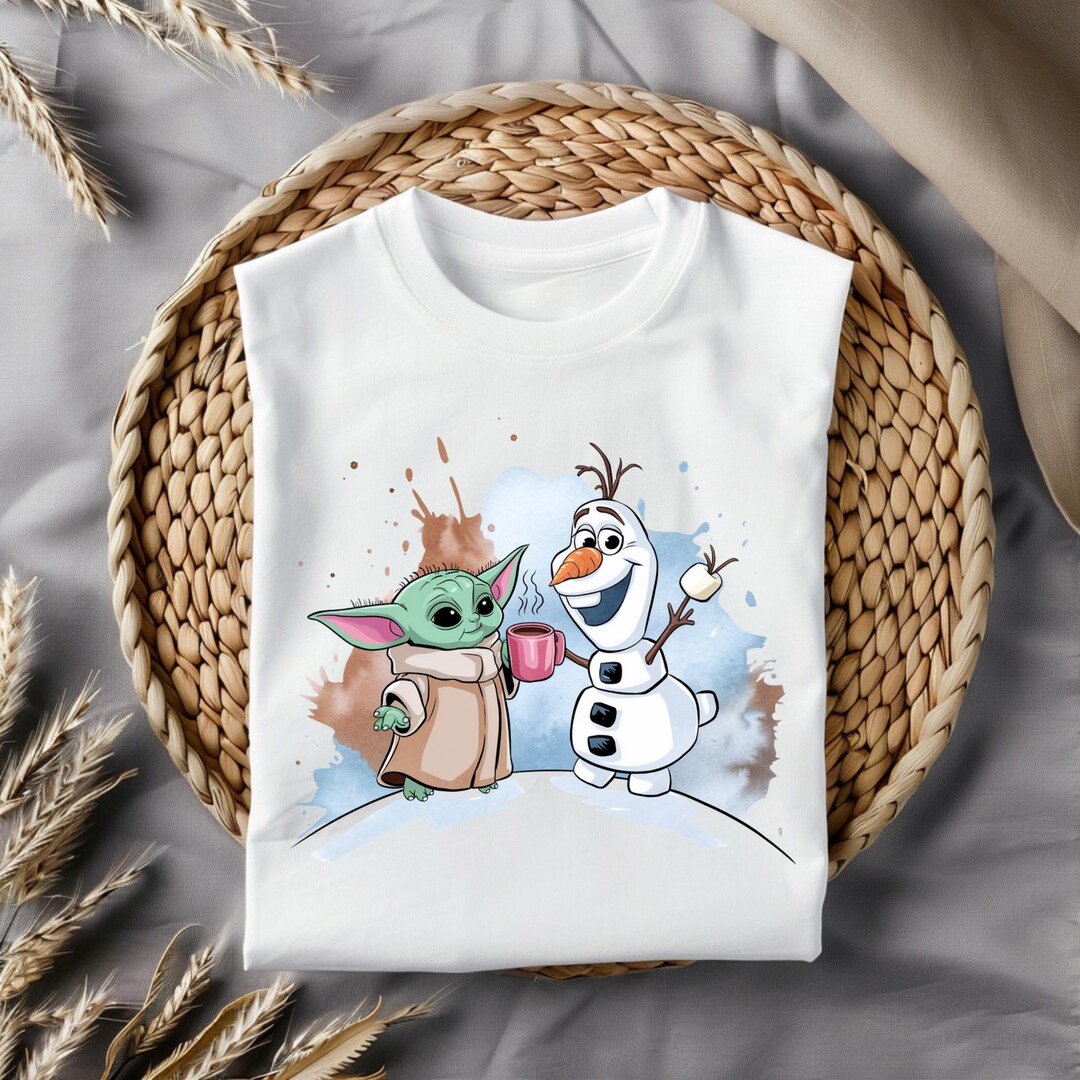 Cute Olaf and Baby Yoda Winter Clipart, Watercolor Cartoon Illustration ...