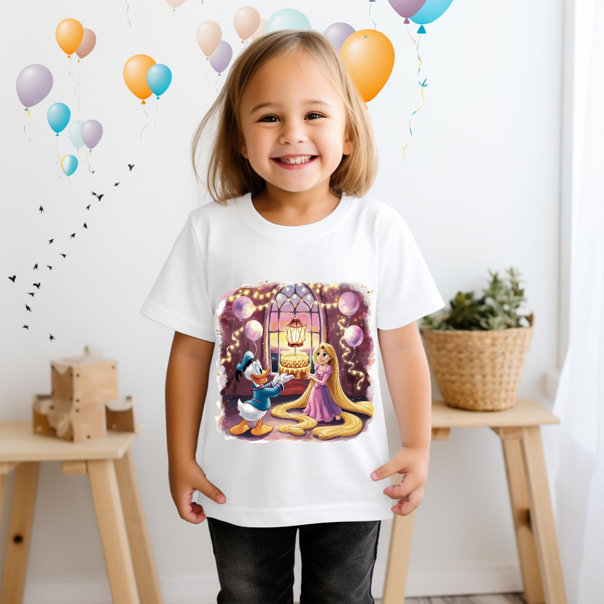 Rapunzel and Donald Duck Birthday PNG, Fairytale Celebration Clipart ...