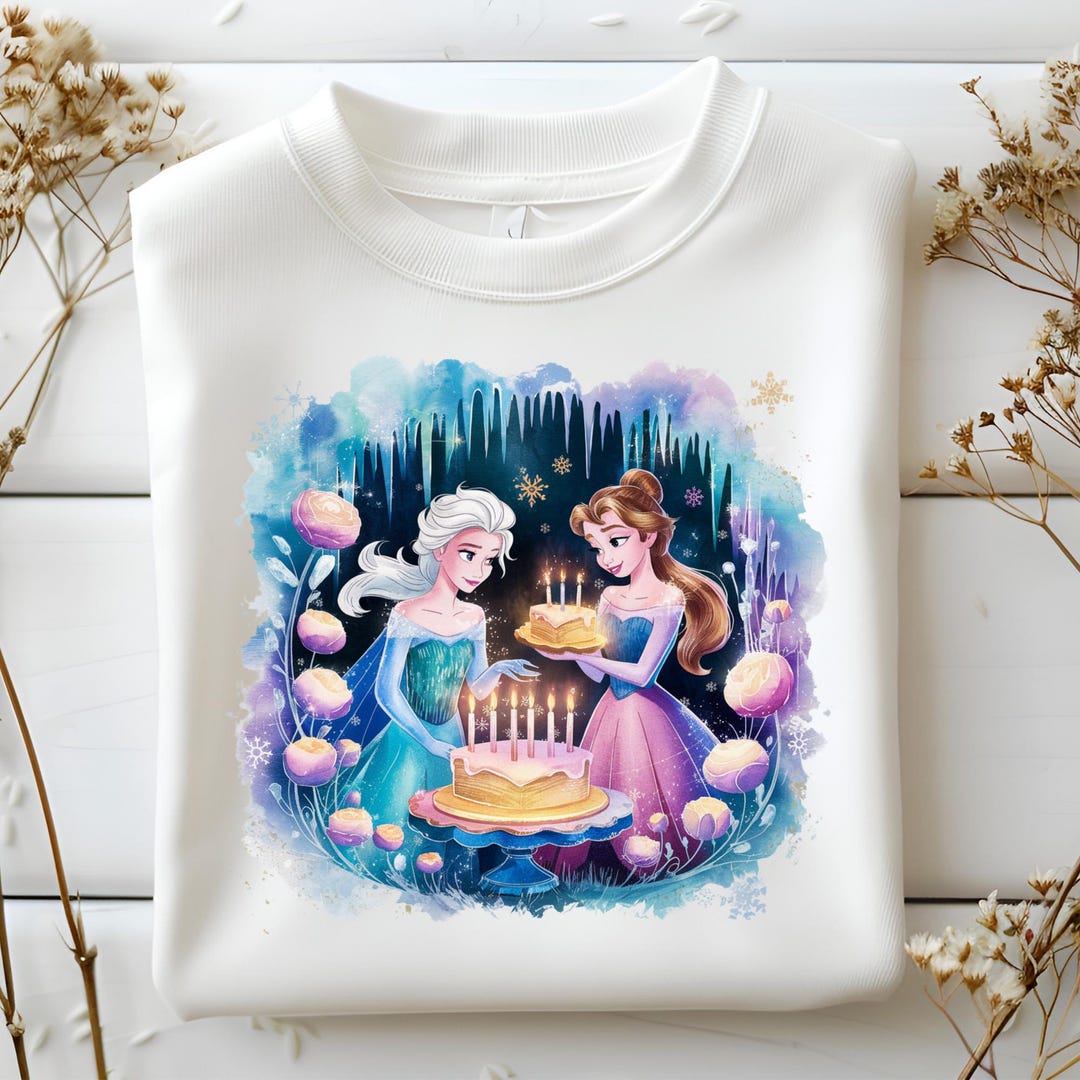 Elsa and Belle Birthday PNG, Princess Cake Clipart, Magical Winter ...