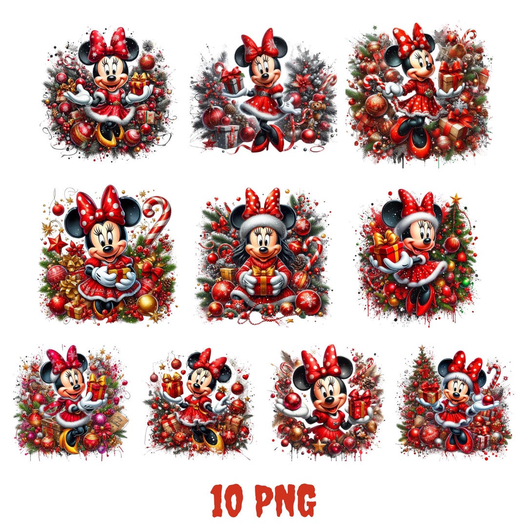 10 Minnie Mouse Christmas Png, Mouse Head Christmas Bundle, Bundle ...