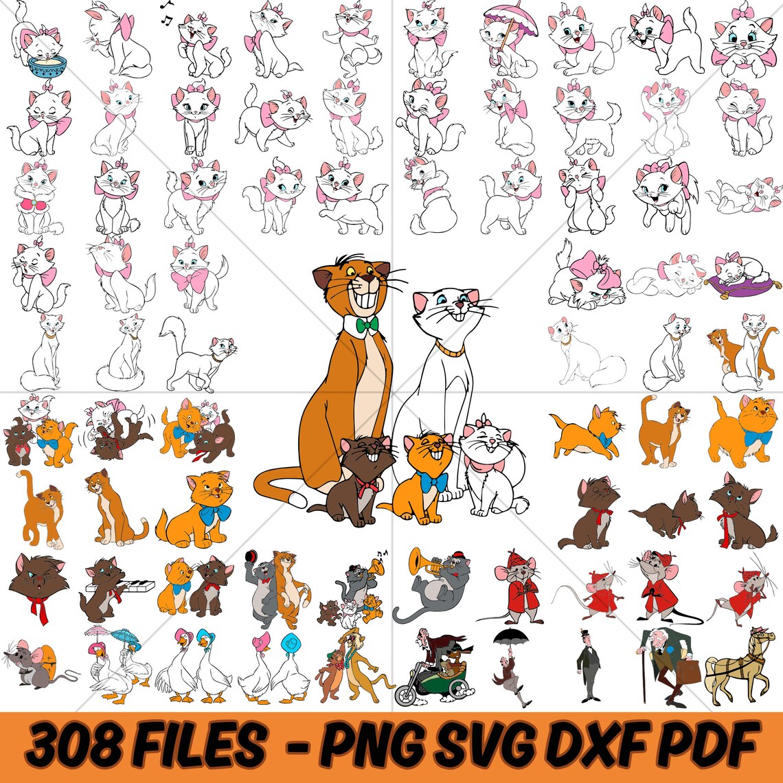308files Aristocats SVG PNG Clipart Layered Files for Cricut Cutting ...