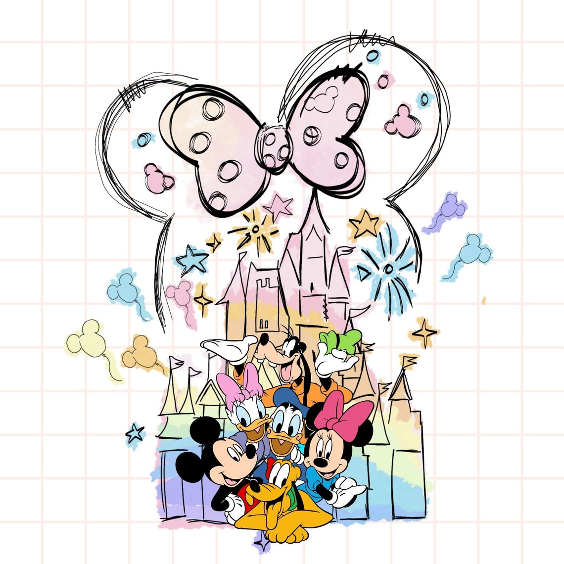 Watercolor Mouse Castle Png Bundle, Mouse Ear Castle Png, Retro ...