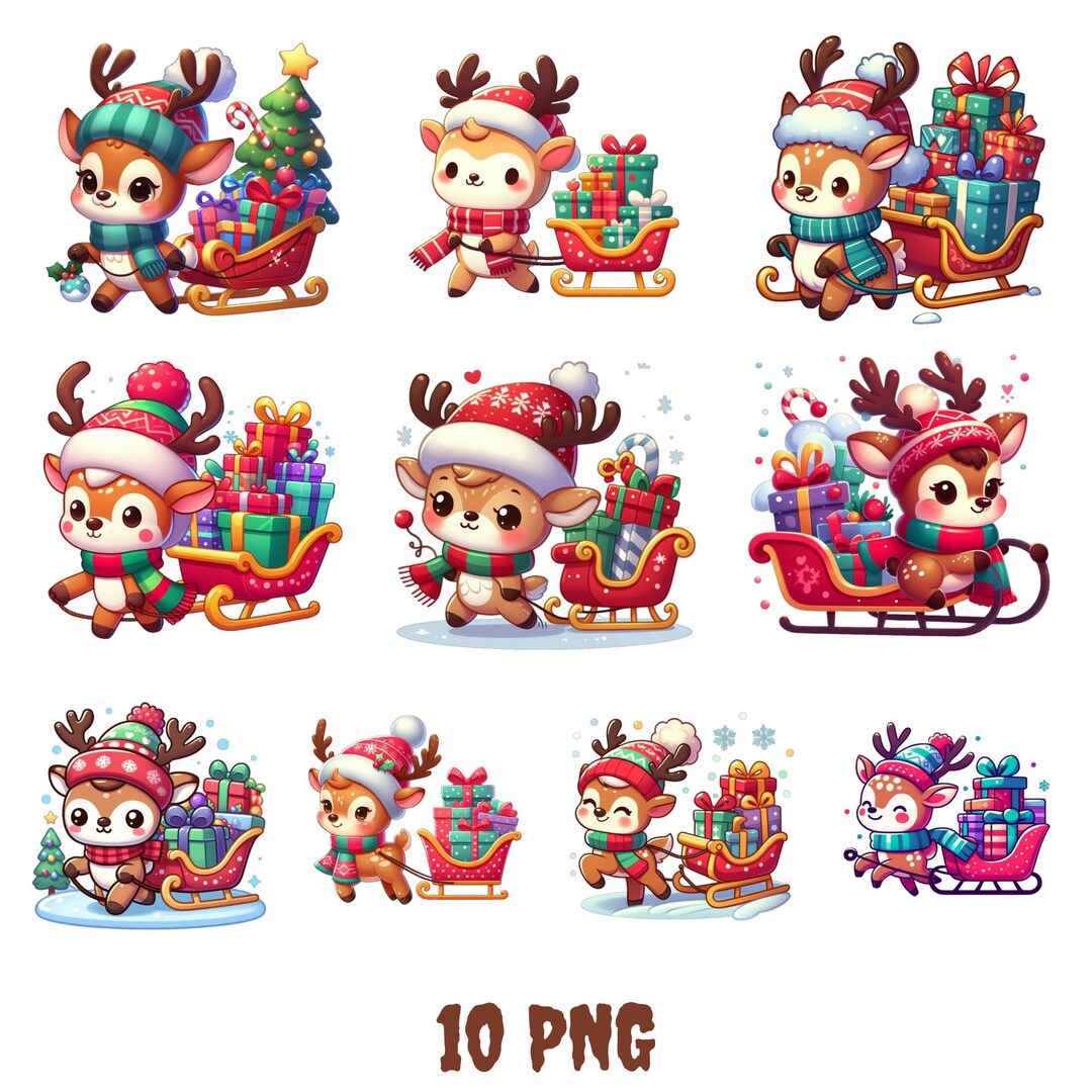 10 Christmas Reindeer Clipart Bundle, Christmas Deer, Santa Reindeer ...