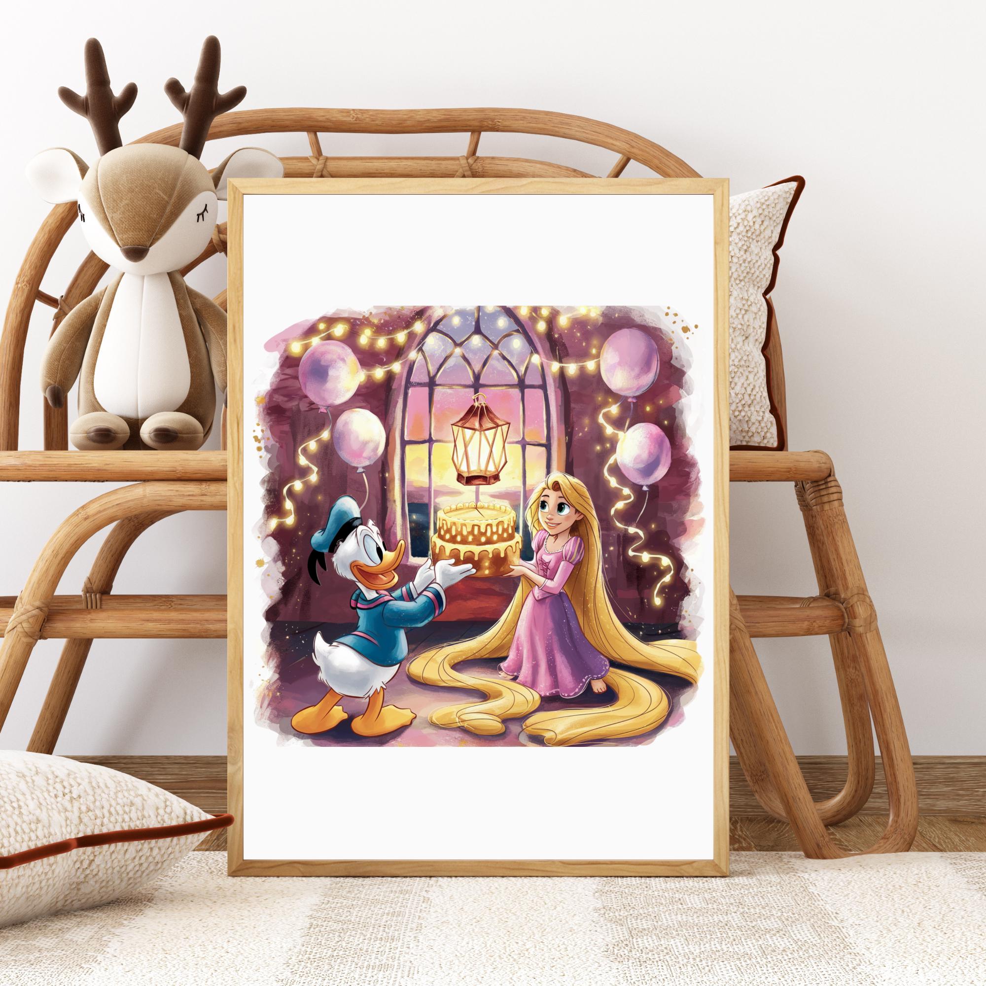 Rapunzel and Donald Duck Birthday PNG, Fairytale Celebration Clipart ...