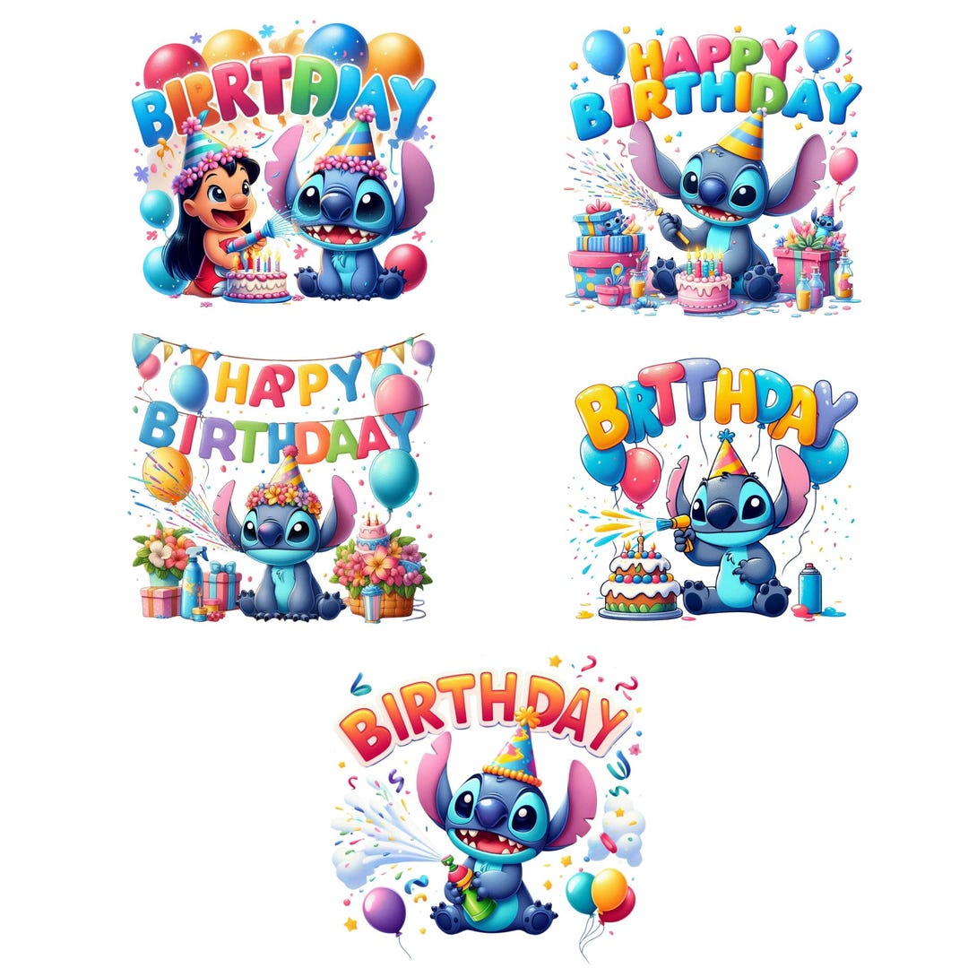 Birthday Stitch PNG, Happy Birthday Stitch PNG, Stitch and Angel, Lilo ...