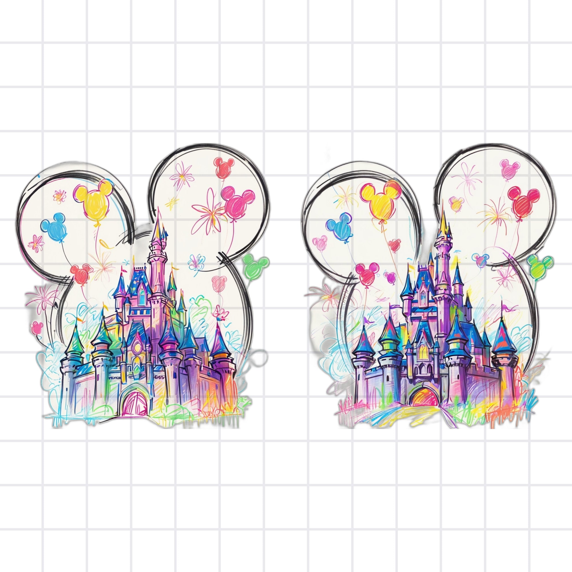 Watercolor Mouse Castle Png Bundle, Mouse Ear Castle Png, Retro ...