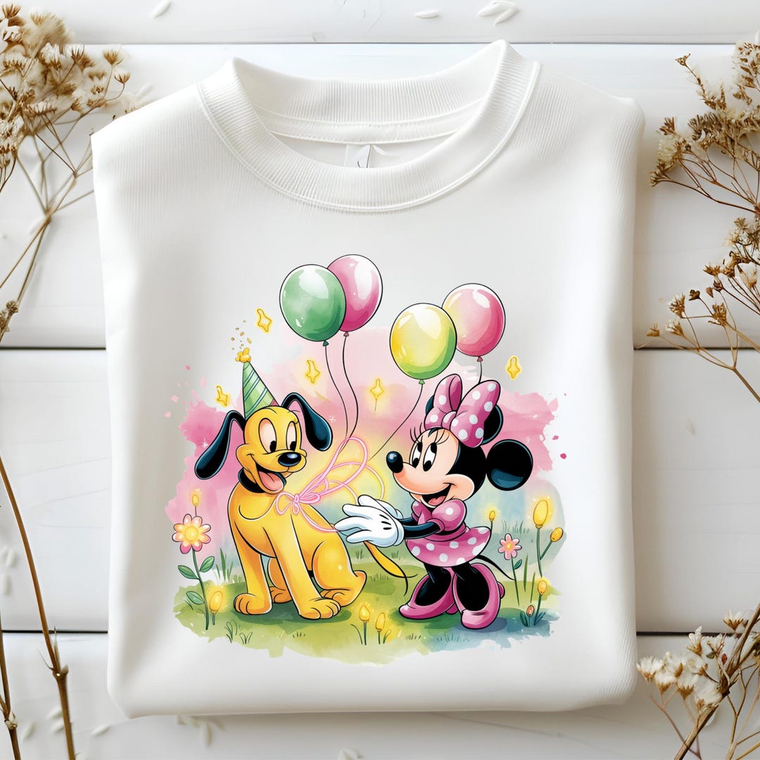 Minnie and Pluto PNG, Spring Birthday Clipart With Balloons, Printable ...