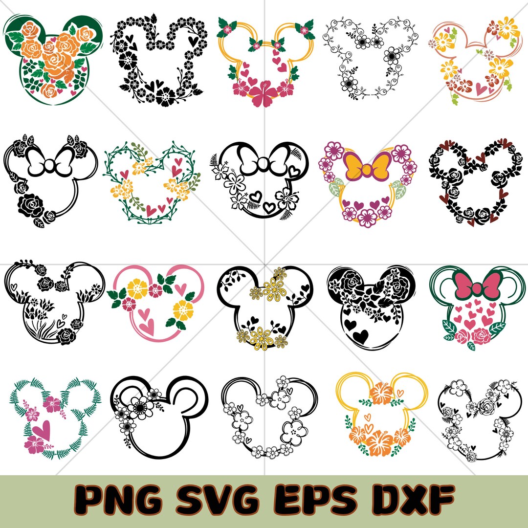 Flower Mouse Head SVG, Flowers Minniemouse Ears, Svg, Png, Dxf, Bundle ...