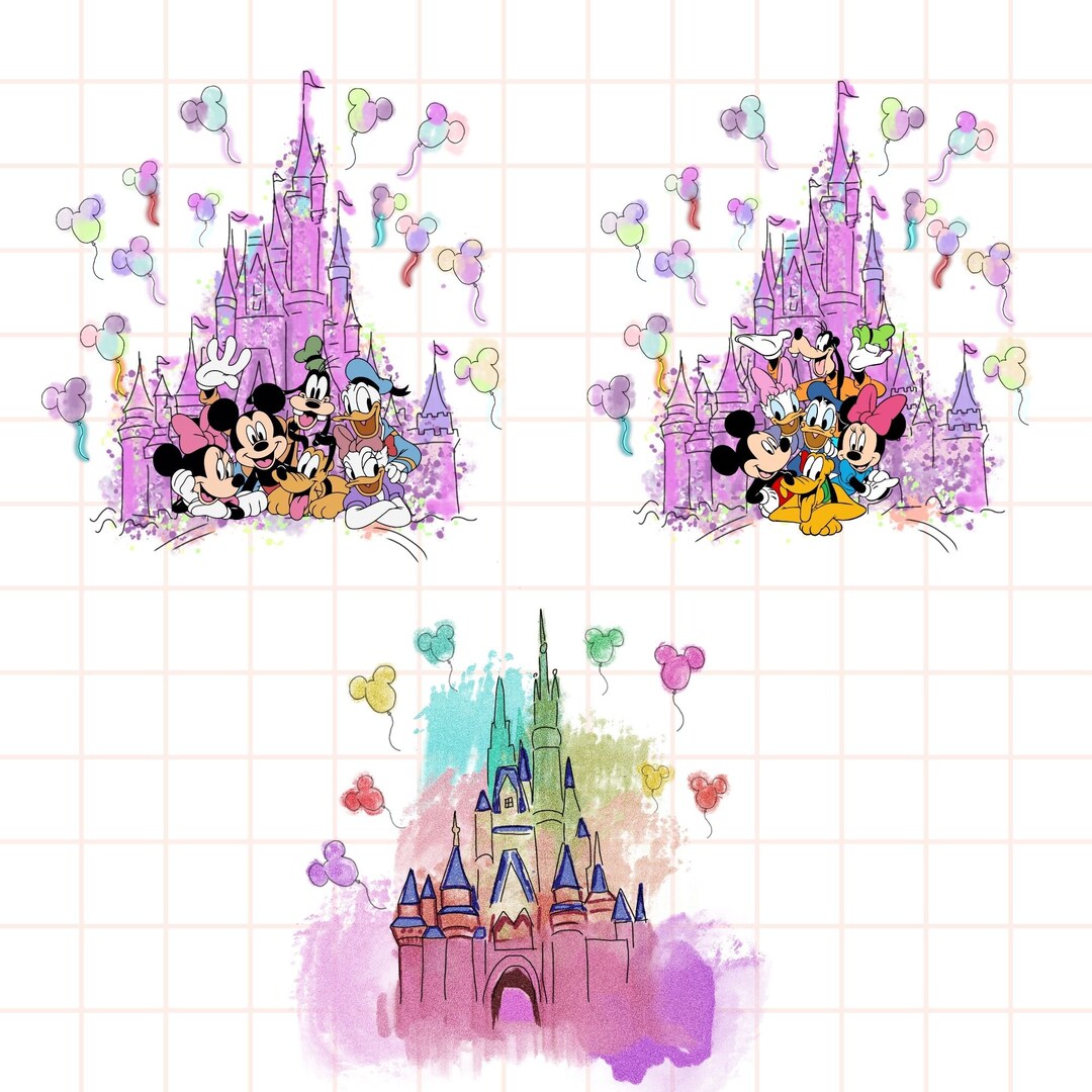 Watercolor Mouse Castle Png Bundle, Mouse Ear Castle Png, Retro ...