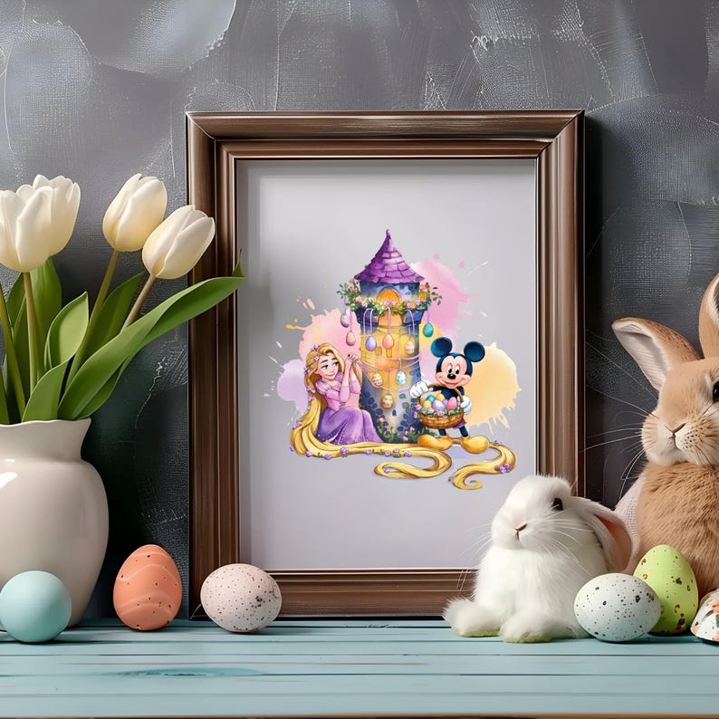 Easter Tower PNG, Watercolor Rapunzel and Mouse Clipart, Spring Egg ...