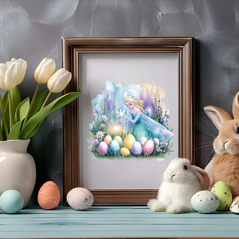 Frozen Easter PNG, Elsa and Tinkerbell Clipart, Watercolor Spring Egg ...