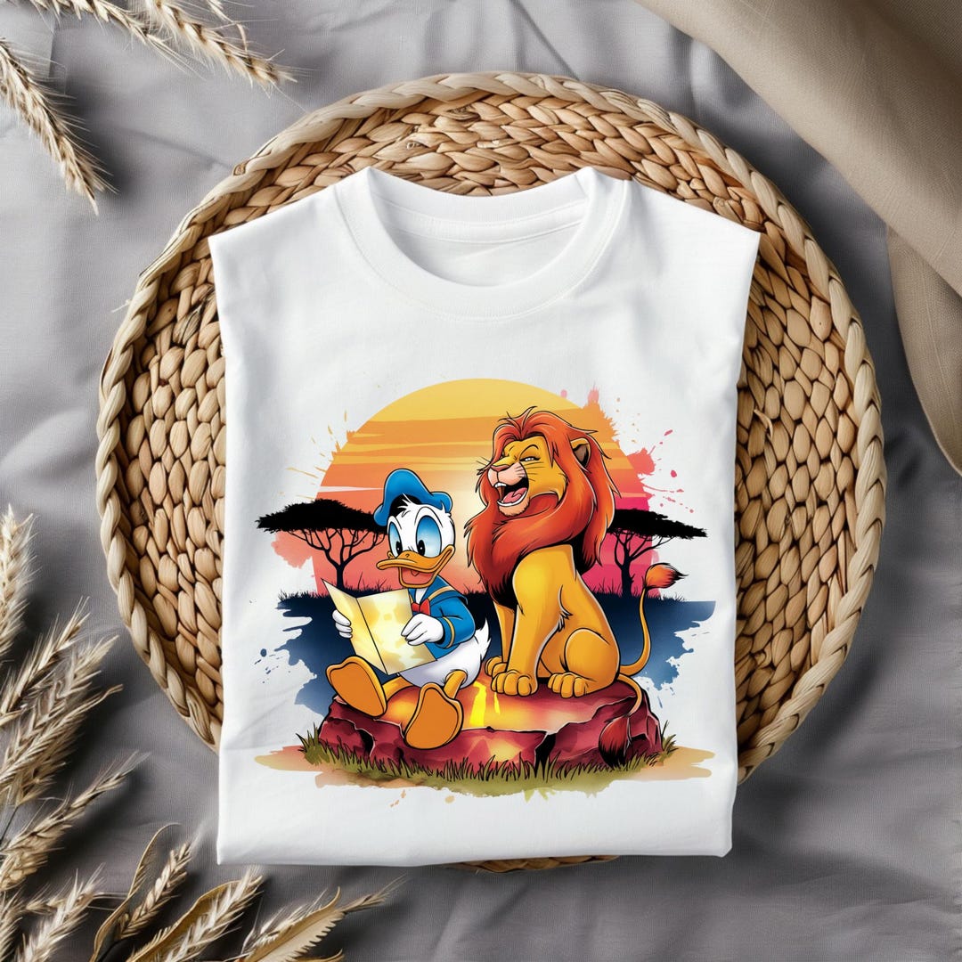 Donald and Simba Adventure PNG - Vibrant Safari Scene, Sunset Landscape ...