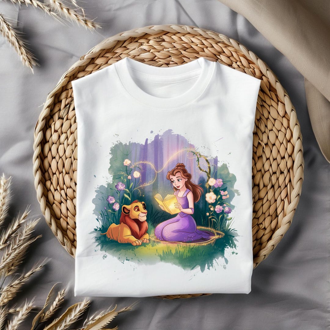 Belle and Simba Fairytale Reading Scene PNG - Watercolor Fantasy ...