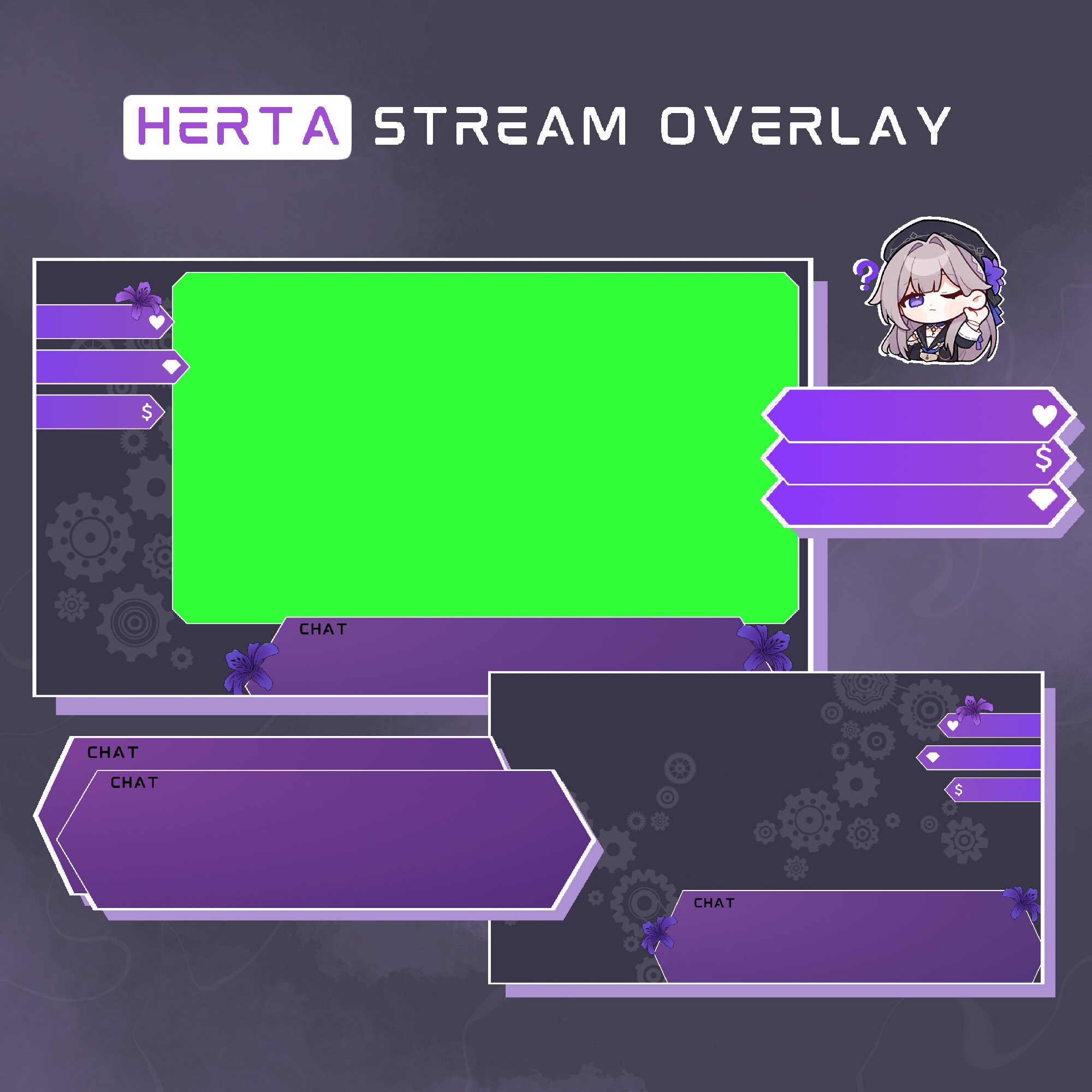 Herta Honkai: Star Rail Twitch Package / Purple Diamond Cristal Flowers ...