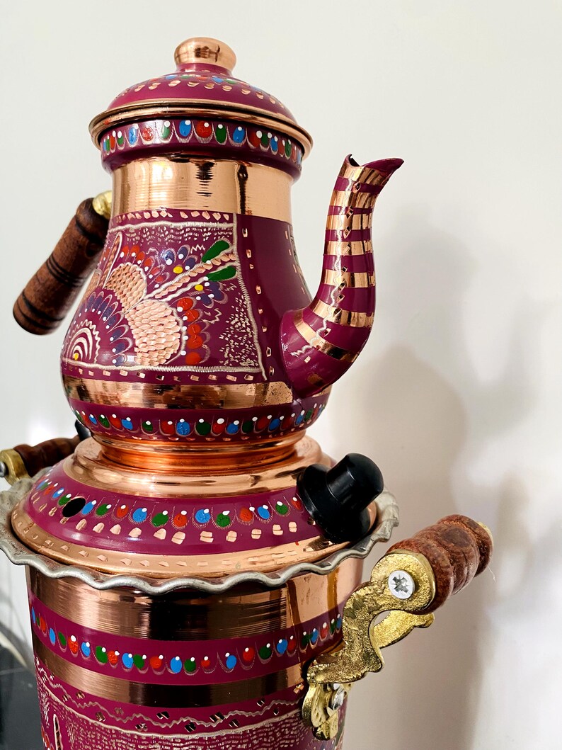 2.5 Liter Red Electric Copper Samovar With Thermostat, Handmade Carved ...