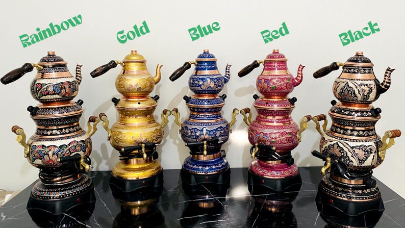 2,5 Liter Blue Electric Copper Samovar With Thermostat, Handmade Carved ...