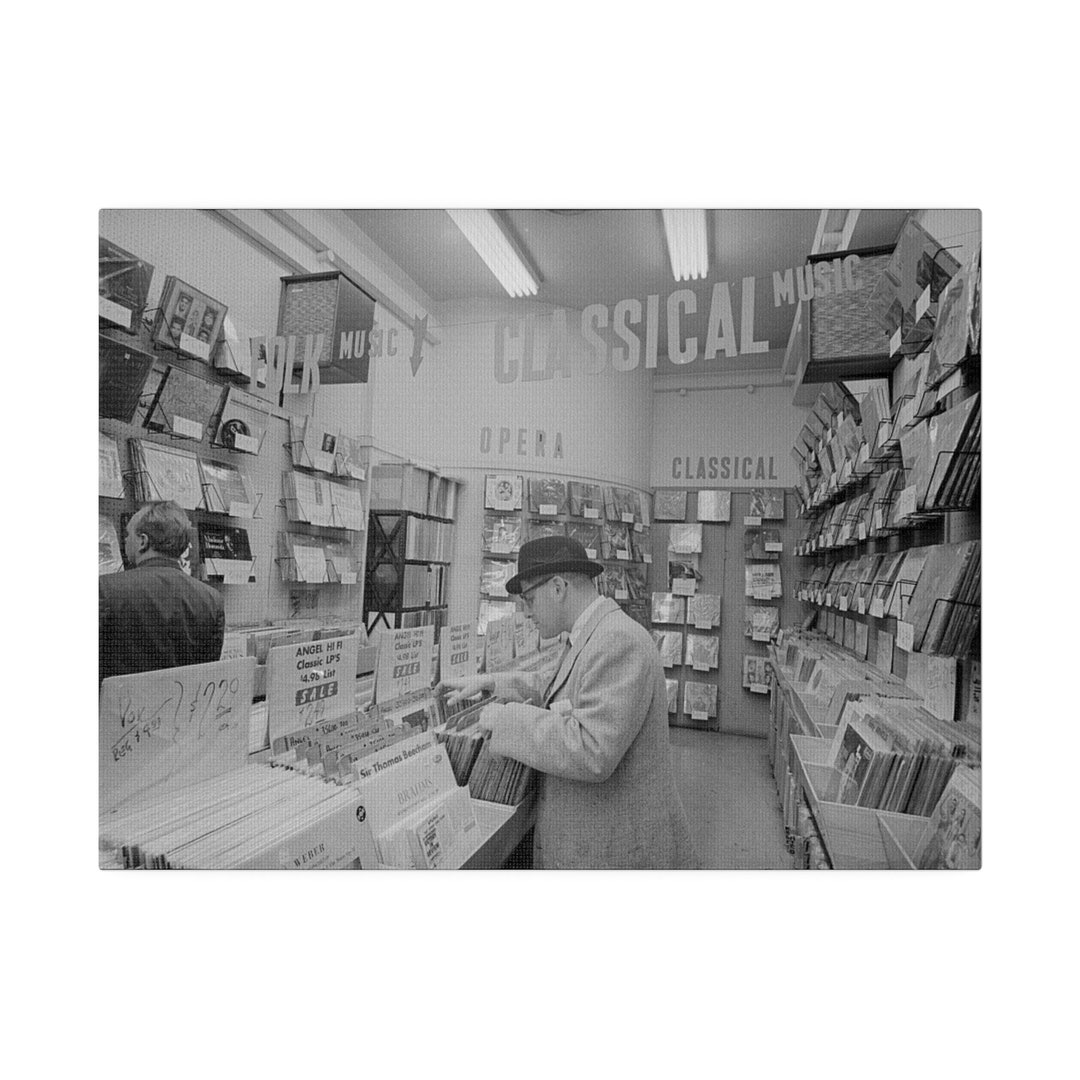 Vintage Record Store Art Print Man Browsing Vinyls Retro Music Decor ...