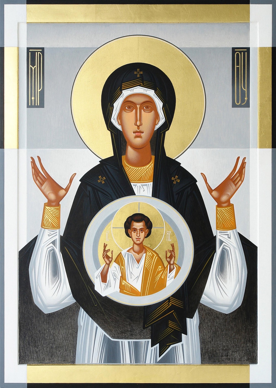 Virgin Mary of the Sign, Hand Painted Modern Orthodox Icon 42x30 Cm ...
