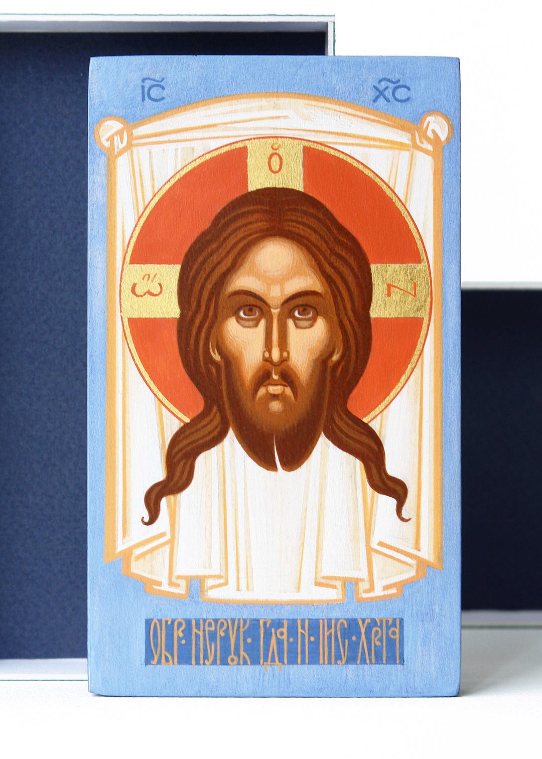 Jesus Christ Mandylion, Hand-painted Small Orthodox Icon, Tempera ...