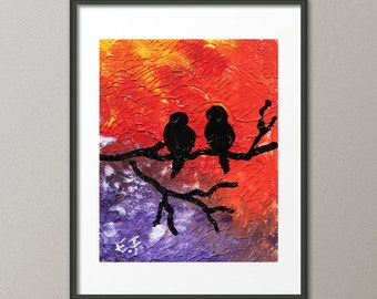 Red birds painting | Etsy