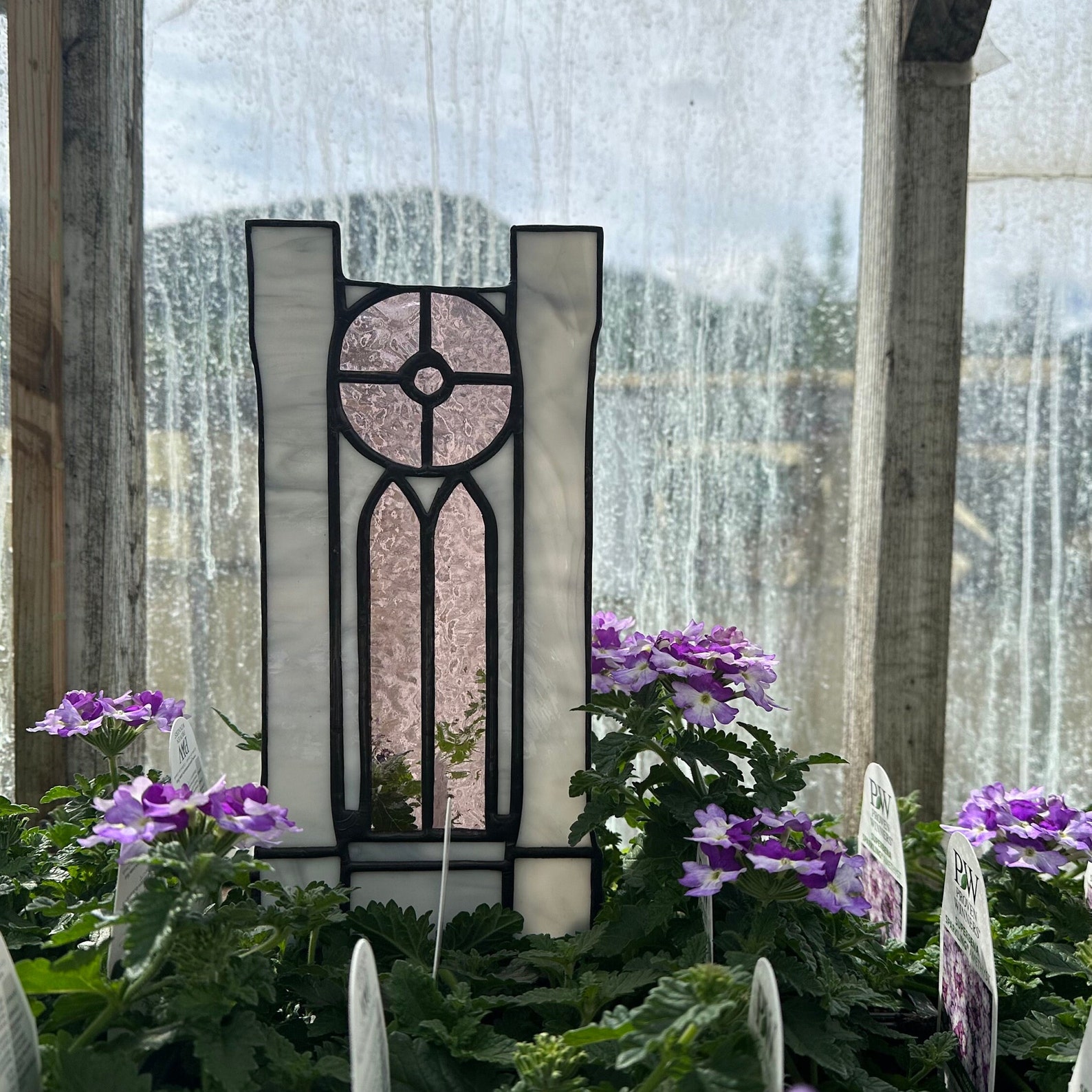 Notre Dame Style Window Facade Stained Glass Plant Stake Pattern WITH ...