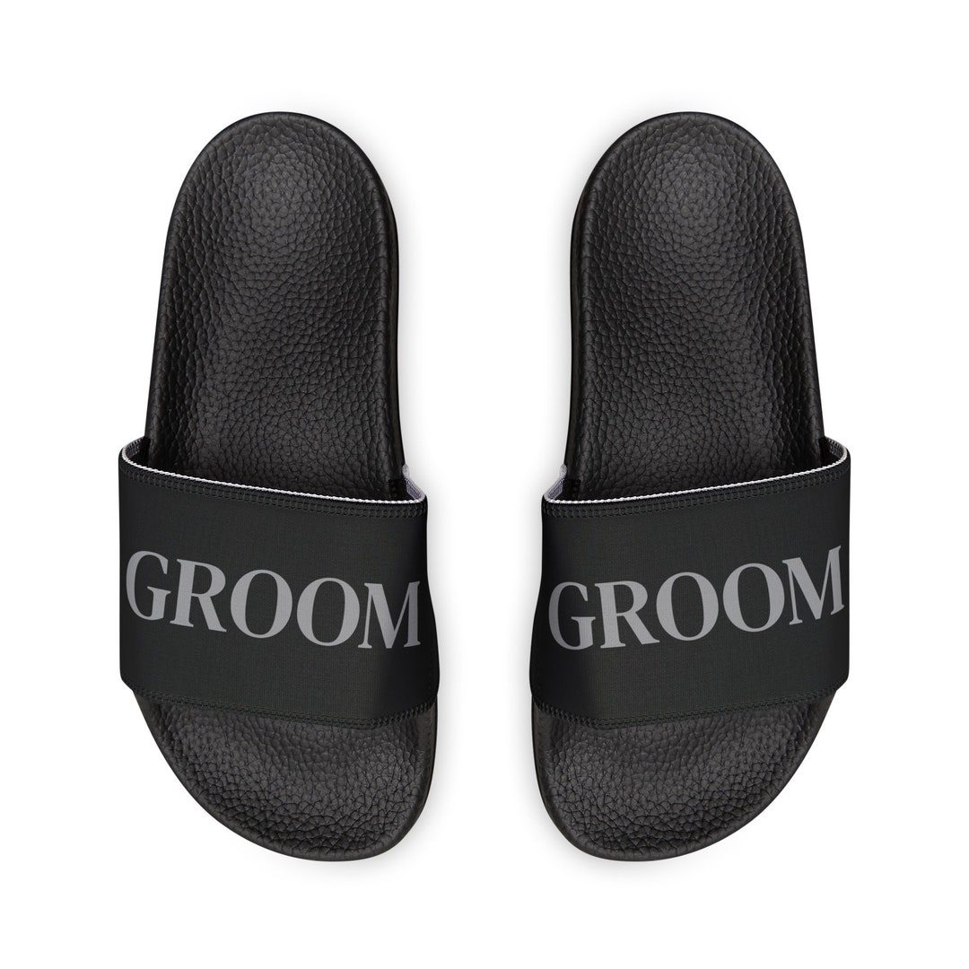 Groom Slides Wedding Slippers- Available in Many Sizes With Black Soles ...