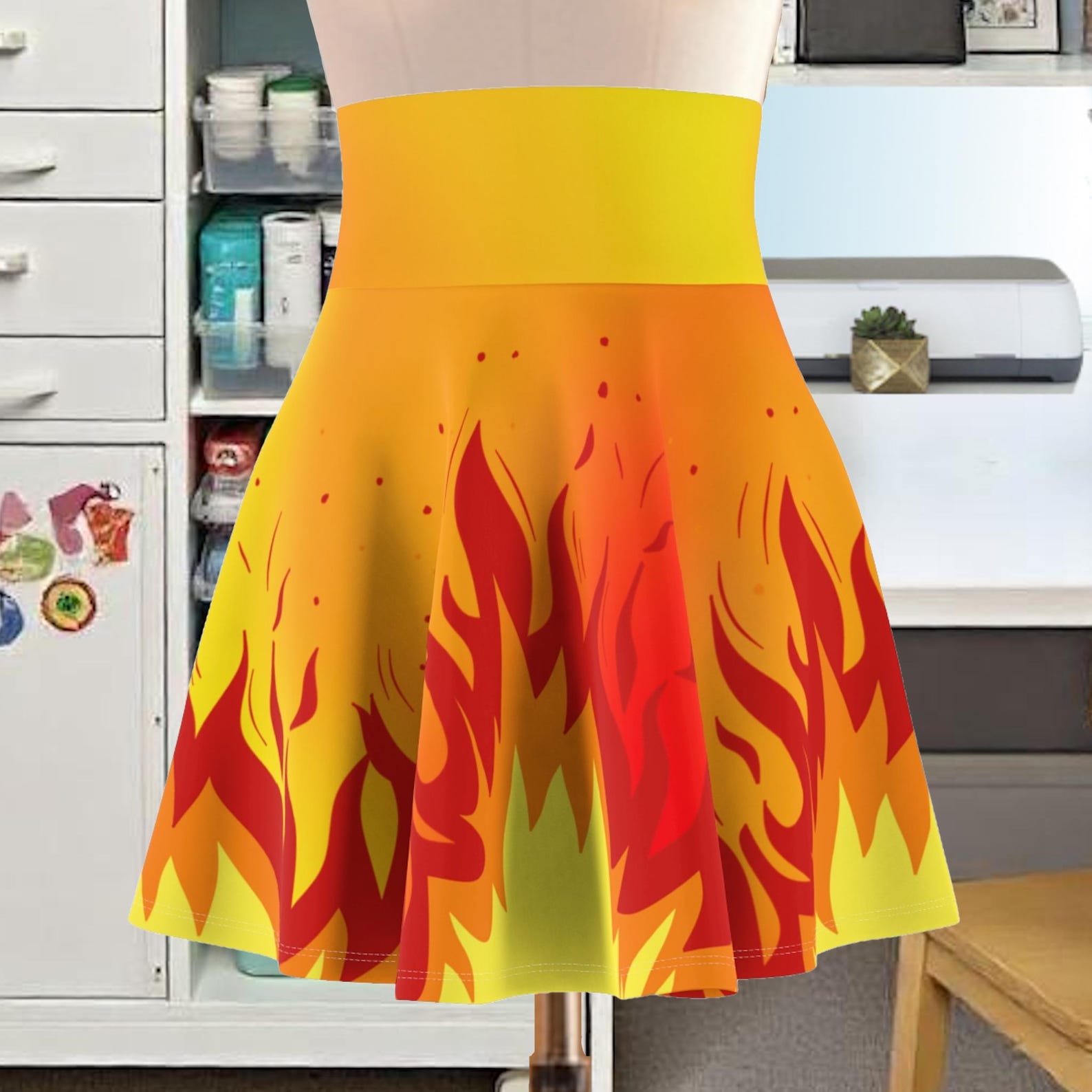 Fiery Flames Skirt, Flame Patterned Flared Mini Skirt, Fire Skirt ...