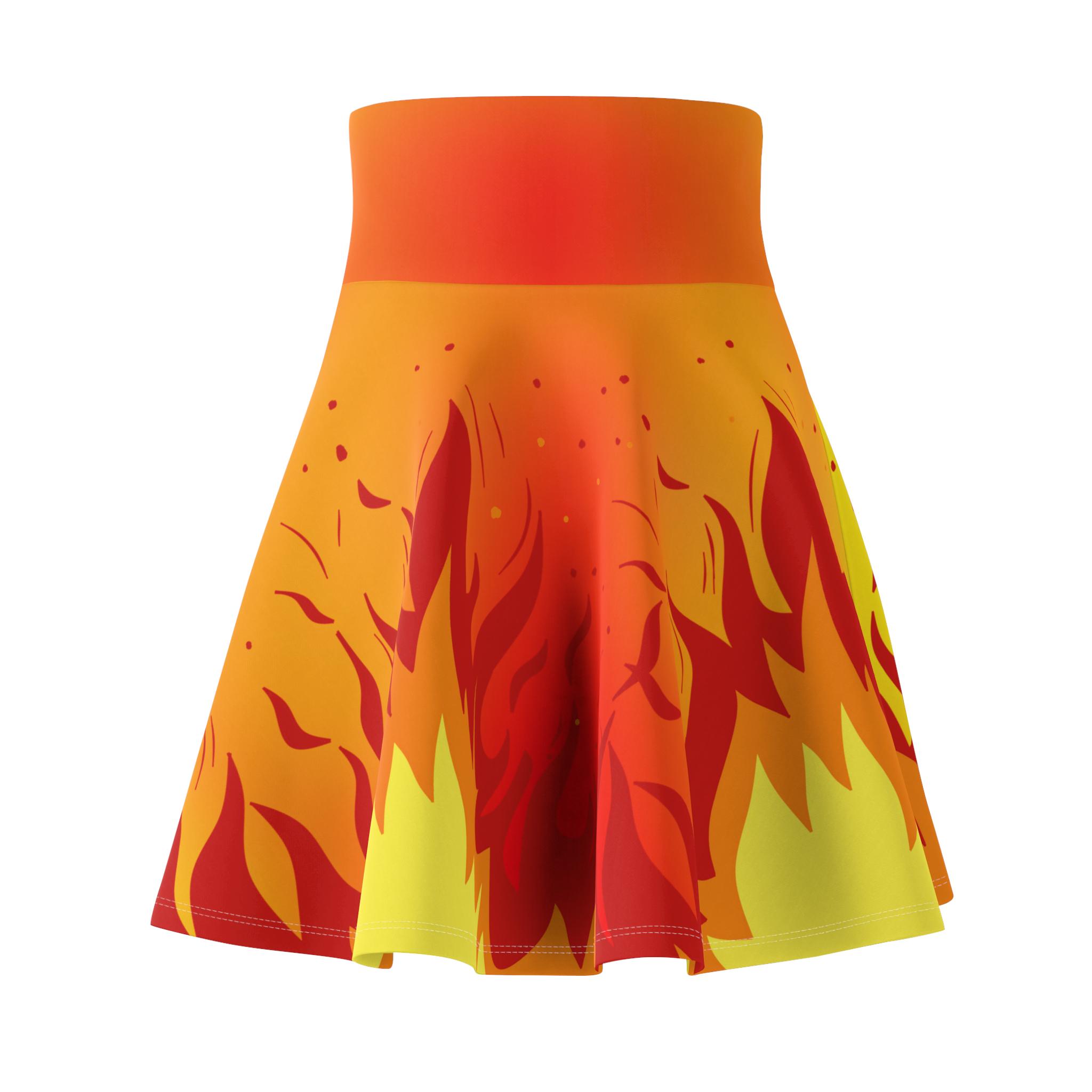 Fiery Flames Skirt, Flame Patterned Flared Mini Skirt, Fire Skirt ...
