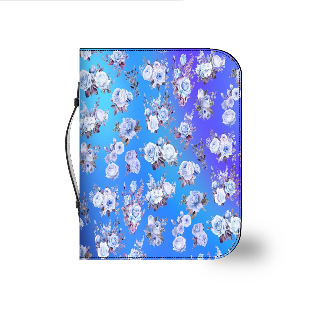 Bible Cover, Blue Floral Design, Book Sleeve, Religious Gift ...