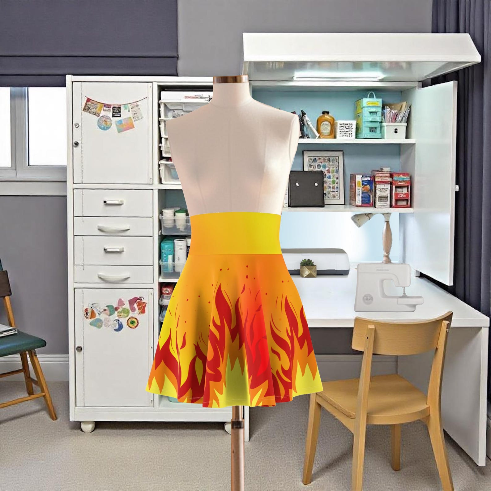 Fiery Flames Skirt, Flame Patterned Flared Mini Skirt, Fire Skirt ...