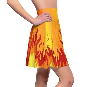 Fiery Flames Skirt, Flame Patterned Flared Mini Skirt, Fire Skirt ...