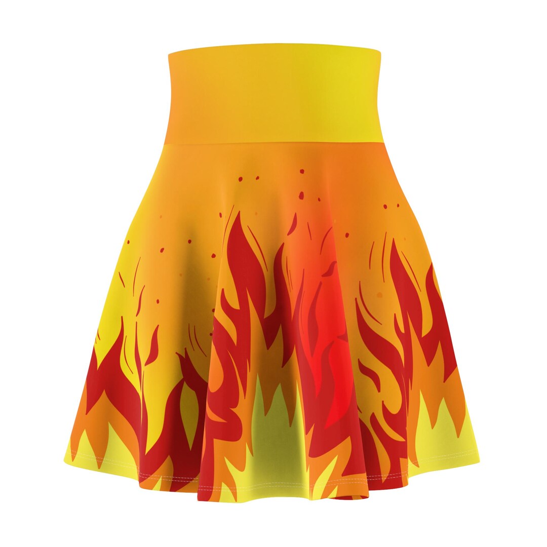 Fiery Flames Skirt, Flame Patterned Flared Mini Skirt, Fire Skirt ...