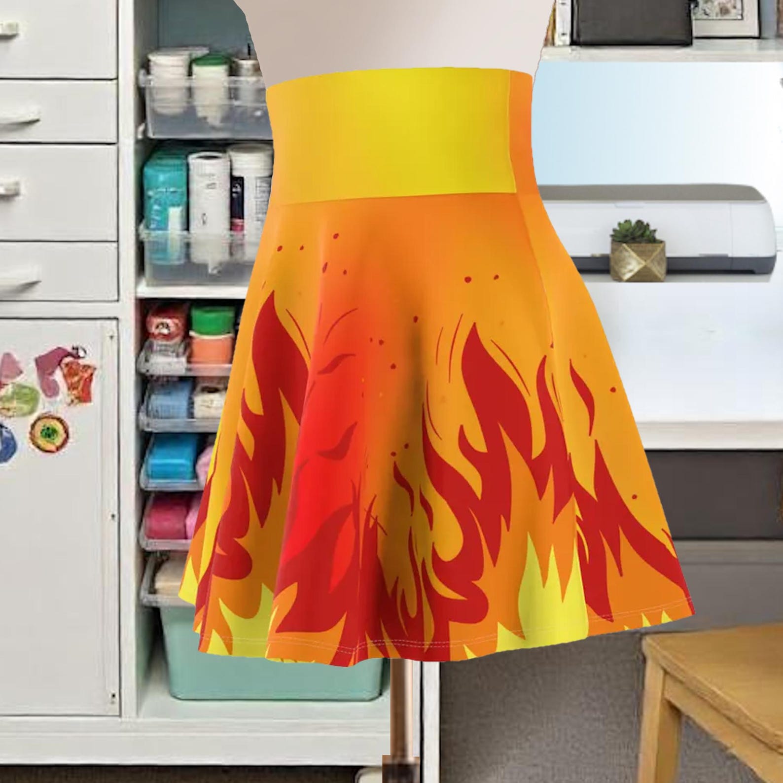 Fiery Flames Skirt, Flame Patterned Flared Mini Skirt, Fire Skirt ...