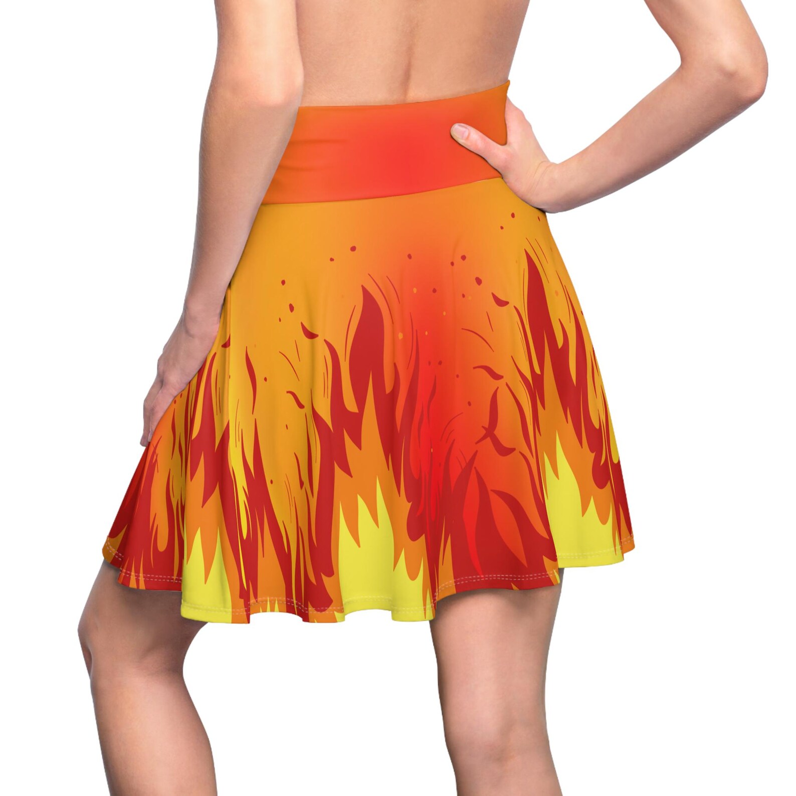 Fiery Flames Skirt, Flame Patterned Flared Mini Skirt, Fire Skirt ...