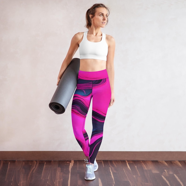 Bright Pink High Waisted Leggings Psychedelic Oil Spill Design Gym ...