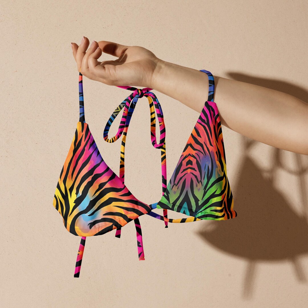 Neon Colored Tiger Animal Print Bikini Top for Women Tiger Bikini ...