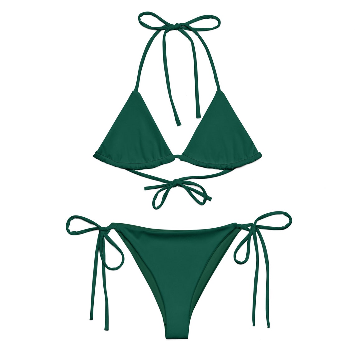 Emerald Green Two-piece Swimsuit Green Cute Bikini Set Emerald Green String Bikini Top and Side ...
