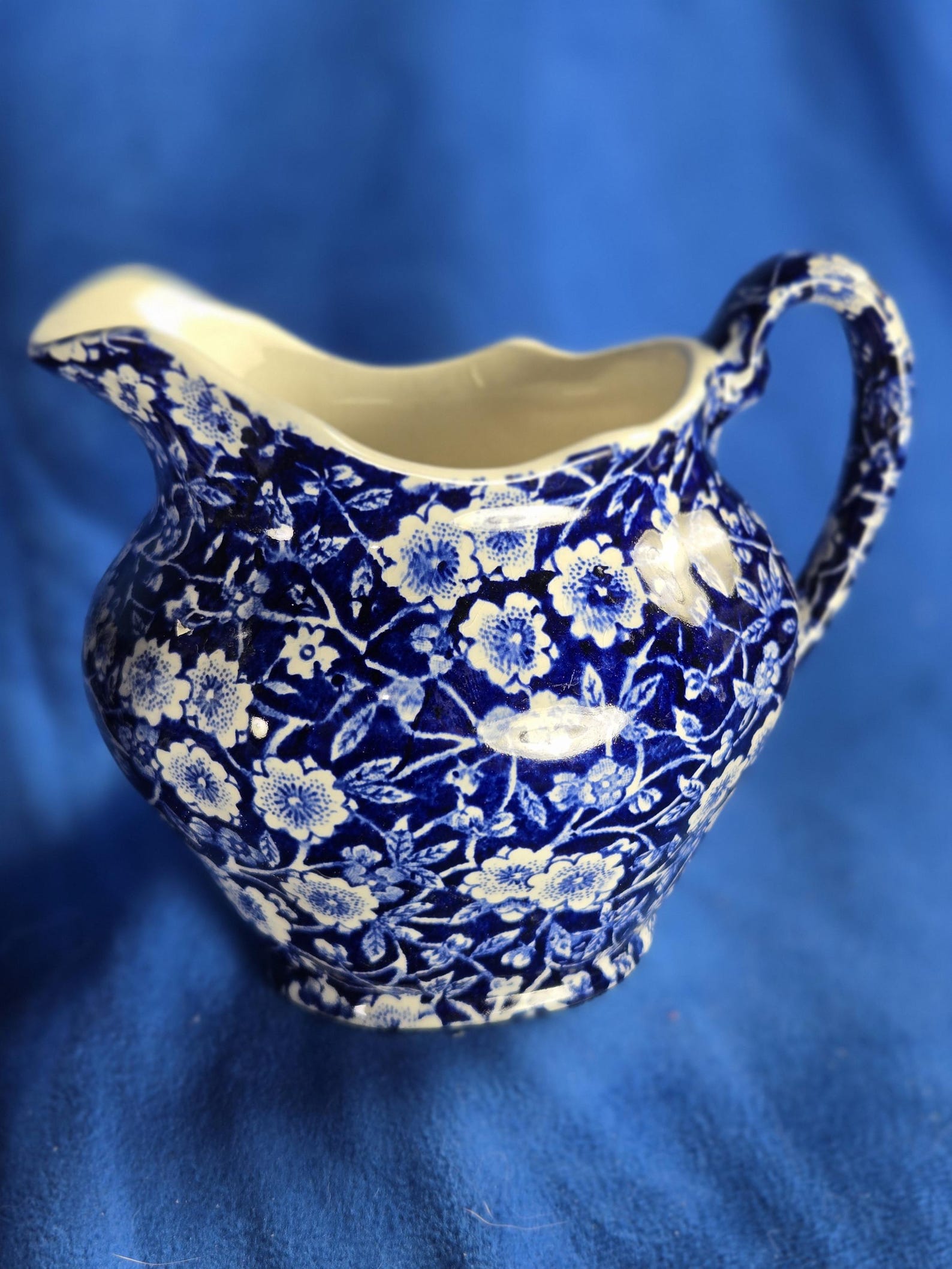 Vintage Blue and White Burleigh Calico Bowl and Pitcher Set - Etsy