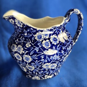 Vintage Blue and White Burleigh Calico Bowl and Pitcher Set - Etsy