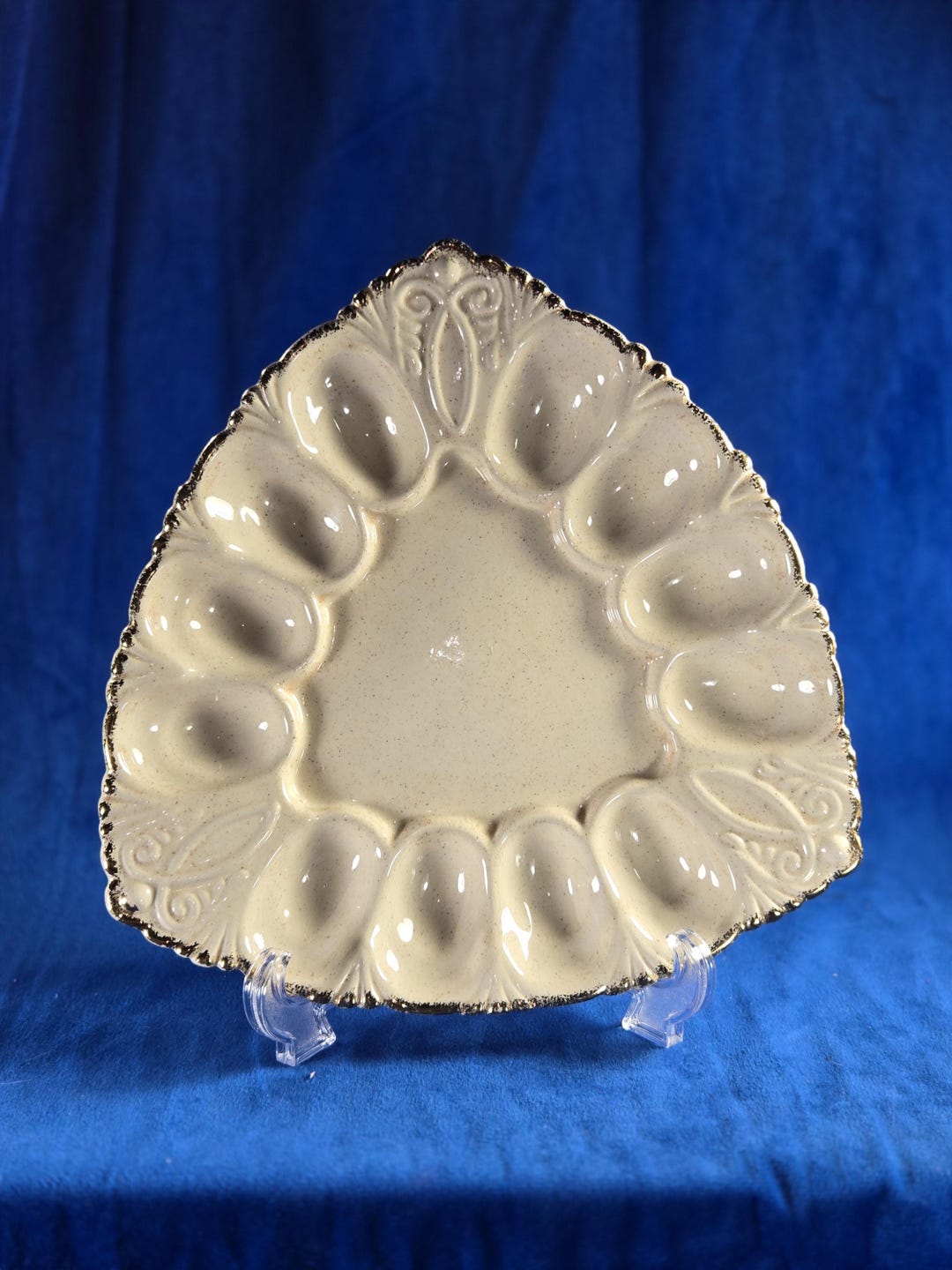 Vintage Ceramic Deviled Egg Plate With Ornate Gold Accents - Etsy